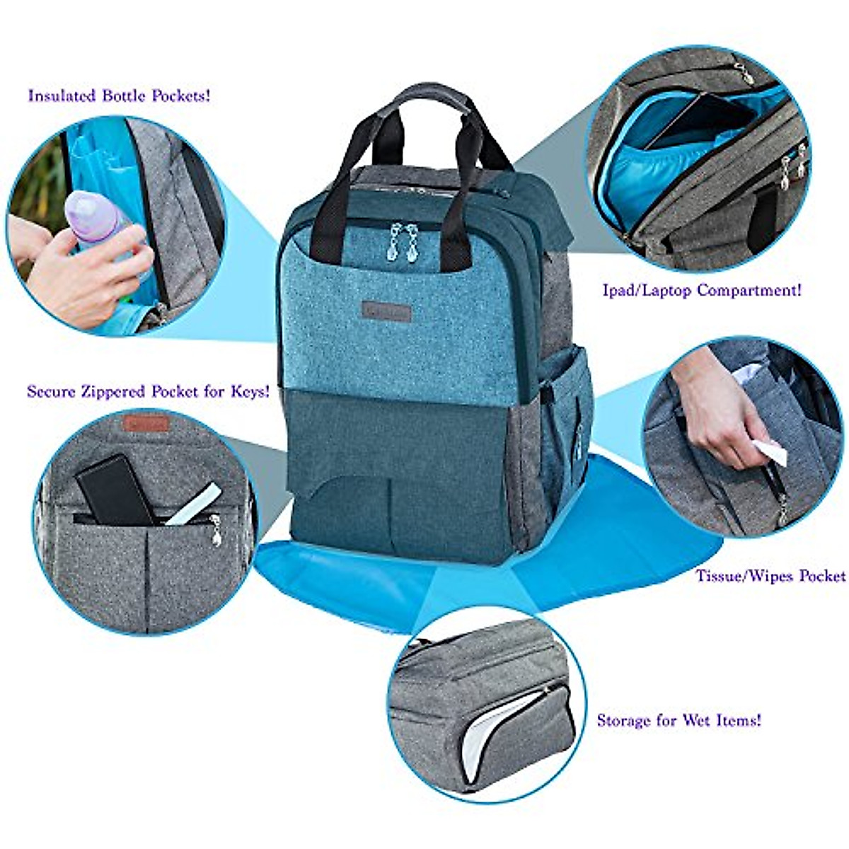 HYBLOM Diaper Bag Backpack With Baby Stroller Straps For Mom Dad, Multi-function Comfortable Nappy Bag Organizer Insulated Pockets, Mommy Backpack, Dark Grey