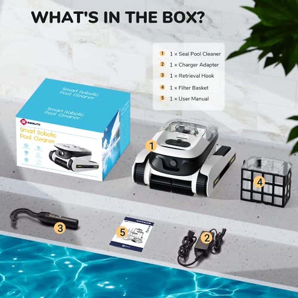 Seauto Seal SE Robotic Pool Vacuum-Intelligent Path Planning Automatic Pool Cleaner, Working Time Up to 2-2.5 Hours Cordless Pool Vacuum, Suitable for Walls and Floors of 2150 Square Feet Pool