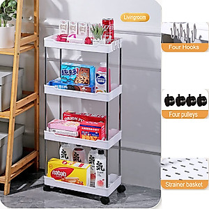 AGGICE Rolling Storage Cart 4 Tiers Mobile Shelving with Wheels Unit Organizer, Multi-Functional Utility Organizer Slide Storage Shelve for Kitchen Bathroom Bedroom
