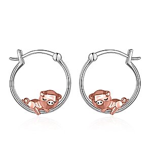 Pig Earrings Sterling Silver Origami Pig Hoop Earrings Pig Jewelry Gifts for Women