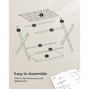 SONGMICS Luggage Racks for Guest Room, Set of 2, Suitcase Stand with Fabric Storage Shelf, Foldable for Space-Saving Storage, Steel Frame, Hotel, Bedroom, Black URLR004B02