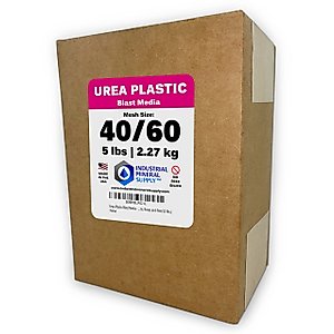 Urea Plastic Blast Media - Mesh Size 40/60 - Plastic Abrasive for Stripping Paint and Removing Coatings from Cars, Aircraft, Trucks, Trailers, Trains, Vans, Buses and Steel (5 lbs.)