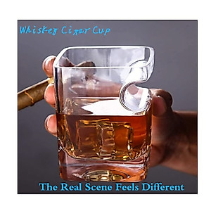 KNC Cigar Whiskey Glass - Old Fashioned Whiskey Glasses - Tumbler With Side Mounted Holder Cigar Rest-Best Accessories & Gifts for Drinking Bourbon and Scotch