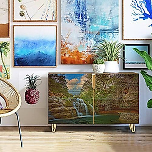 EINGDVPRWEK Vinalopo River The Toll Blau in The Sierra Mariola Wooden Door Accent Cabinet 2 Doors Storage Table Bar Cabinet TV Stand Entryway Cabinet Sideboard for Kitchen Living Room Hallway