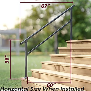 CHR Fence & Rail Hand Rails for Outdoor Steps, 6 Step Railing & Indoor Stair Railing Kit, Railings for Outdoor Steps and Hand Rails for Seniors for Porch Railing & Deck Hand Rail, 5-6 Step Handrail