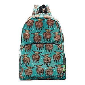 ECO CHIC Lightweight Packable Backpack Handy Foldable Travel Daypack (Highland Cow Teal)
