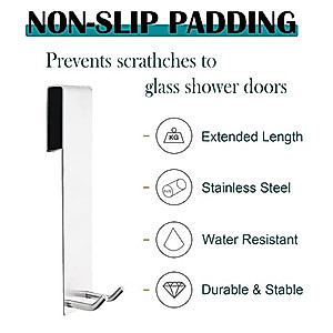 BOSHAn 2Pcs Stainless Steel Long Hook,Hook Behind The Door,Simple No-Perforation Double Hook,Towel Coat Bathrobe Hook Rack,Suitable for Bathroom,Kitchen,Partition Door (2, Silver)