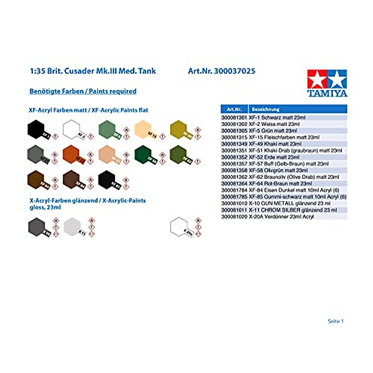 TAMIYA 37025 37025-1:35 British Cusader Mk.III Med Tank, Faithful Replica, Plastic Construction, Crafts, Model Kit, Assembly, Unpainted