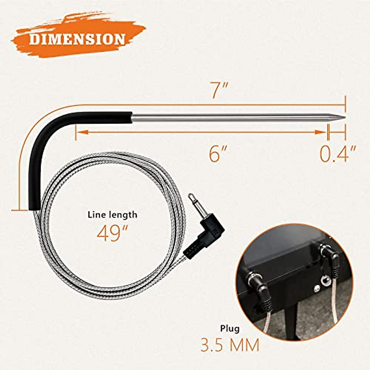 2-Pack Temp Meat Probe Replacement for Pit Boss Pellet Grills and Smokers, 3.5mm Plug Thermometer Probe Accessories for Pit Boss, with 2 Pack Probe Grommets and Probe Clips