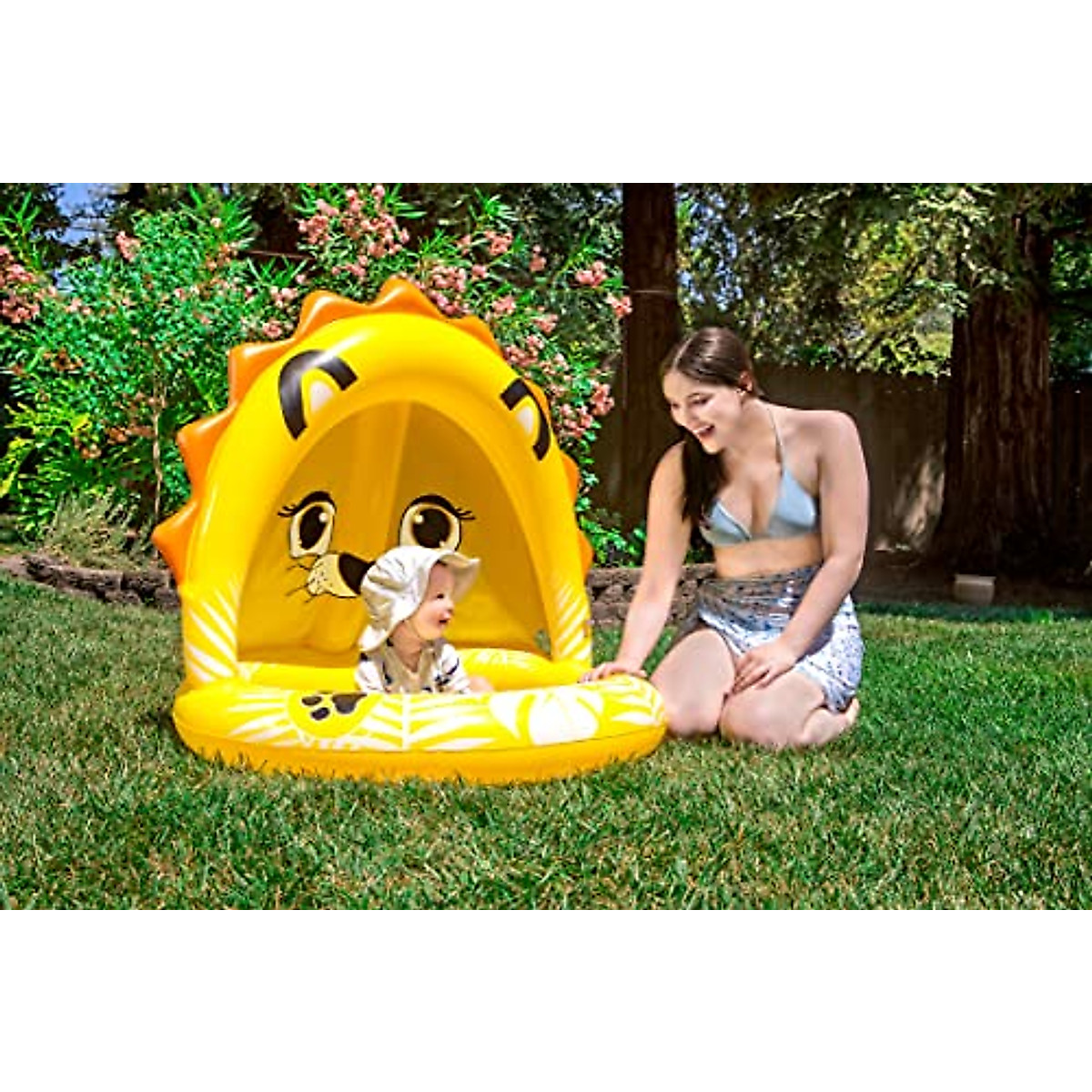 Poolmaster Inflatable Swimming Pool Kiddie Pool with Sun Shade, Baby Lion