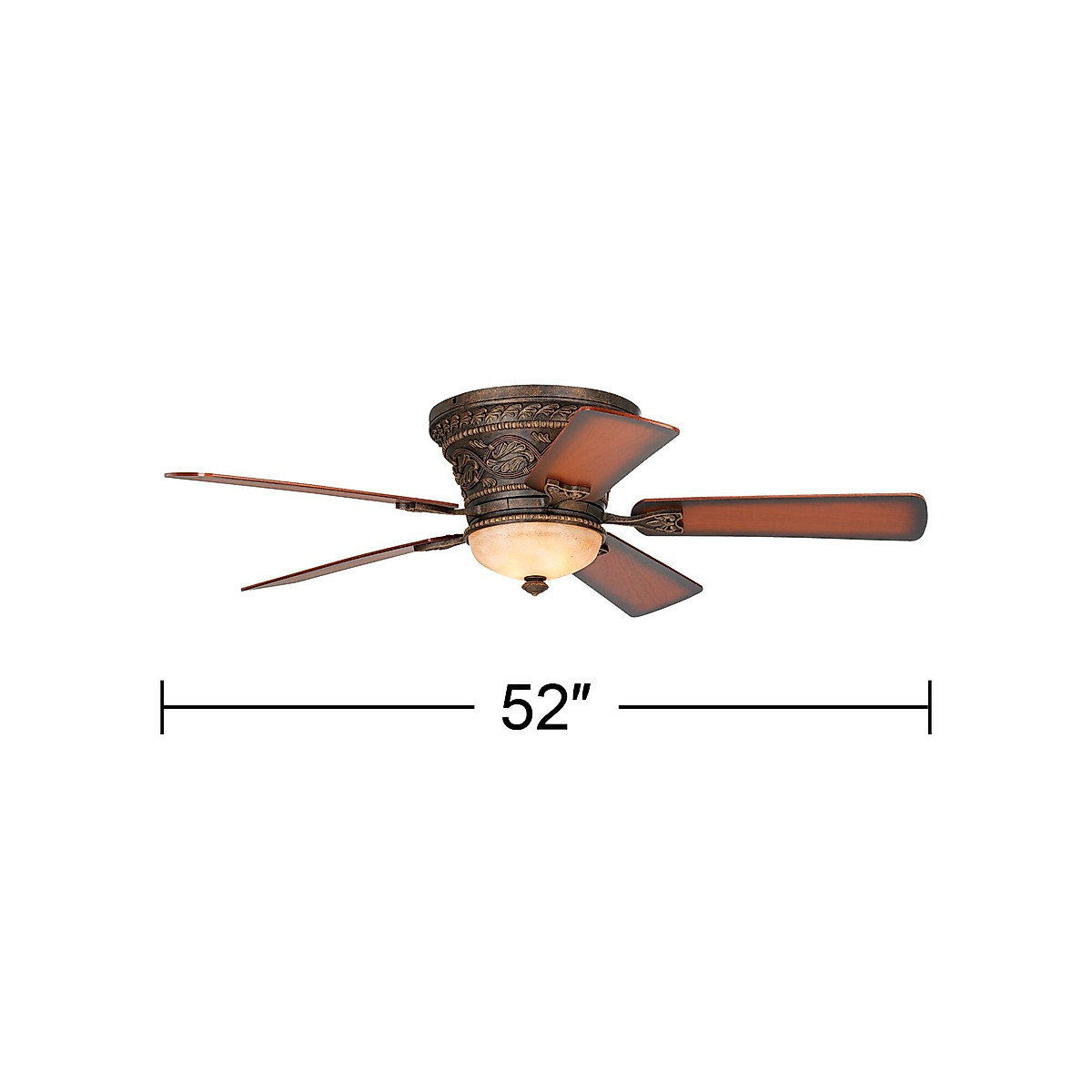 Casa Vieja 52" Ancestry Vintage Antique Indoor Ceiling Fan 5 Blade LED Light Remote Control Golden Bronze Motor Teak Walnut Finish Blades Bedroom Living Room Kitchen Dining Office Hugger Flush Mount