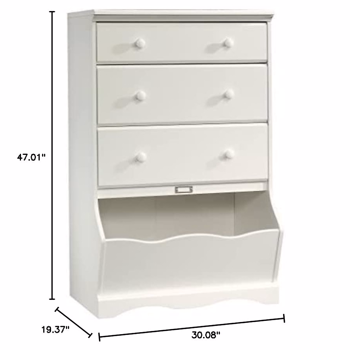 Sauder Pogo 3-Drawer Chest, L: 30.08" x W: 19.37" x H: 47.01", Soft White