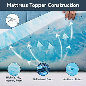 Hcore 3 Inch King Memory Foam Mattress Topper, Cooling Gel Infused Mattress Pad, Ventilated Bed Topper for Pressure Relief Back Pain, CertiPUR-US Certified