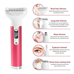 Phoking Trimmers for Women 5 in 1 USB Rechargeable Cordless Shaver Set Facial Hair Removal Painless Body Hair Nose Hair Eyebrow Arm Leg Bikini Trimmer for Women