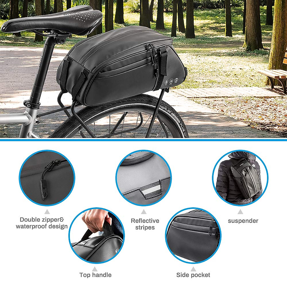 Number-one Bicycle Rear Rack Bag, 8L Multifunctional Waterproof Bike Rack Seat Bag Bike Saddle Bag Outdoor Bicycle Pannier Trunk Shoulder Handbag Bag (Black)