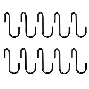 BfyBest 10 Pack Heavy Duty S Hooks Black S Shaped Hooks Hanging Hangers Hooks for Kitchen, Bathroom, Bedroom and Office: Pan, Pot, Coat, Bag, Plants (10 Pack/S Hook/Black/3.54 inch)