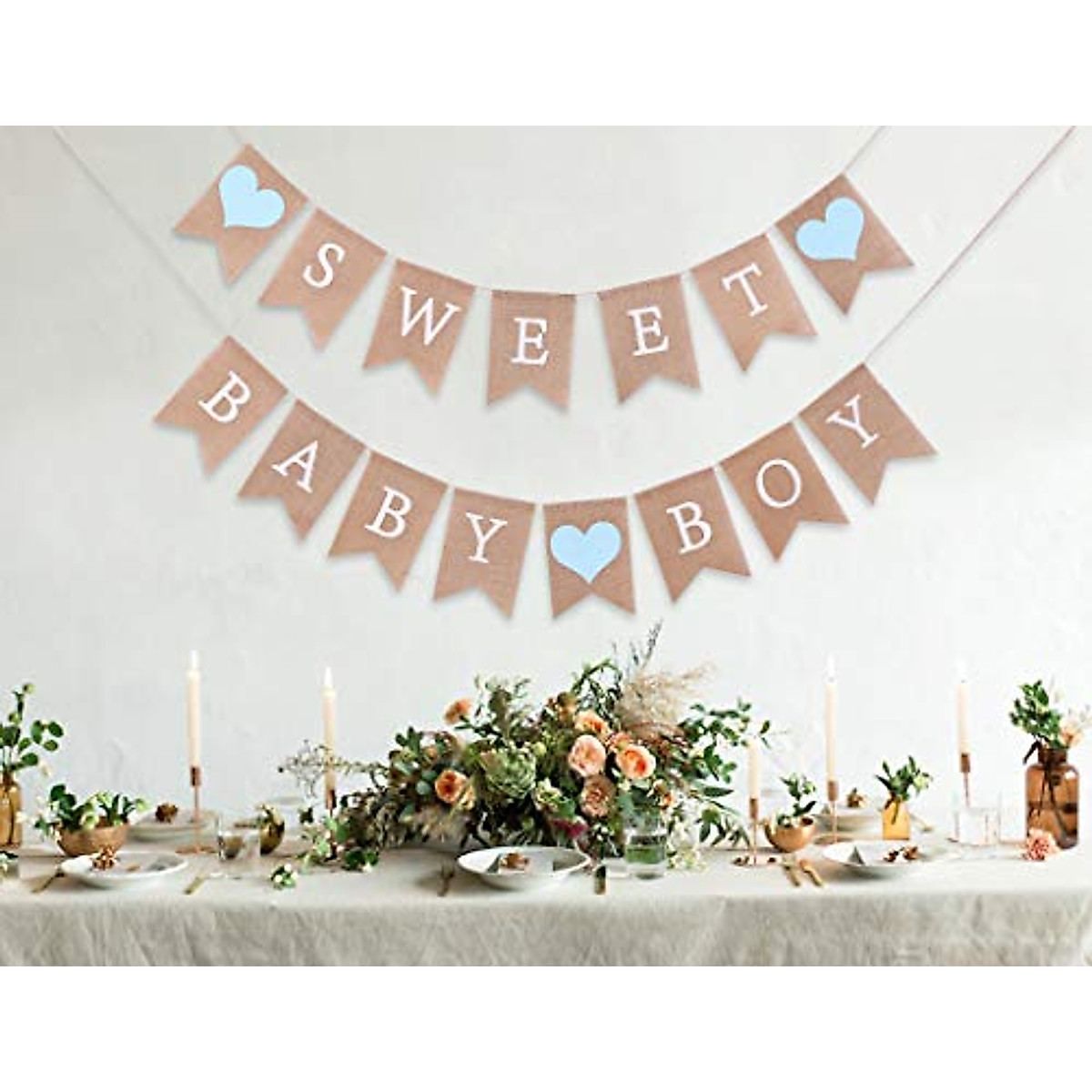 Sweet Baby Boy Burlap Banner - Sweet Baby Boy Shower Decorations, Rustic Baby Shower Decorations, Photo Decoration Props (Sweet Baby Boy Blue)
