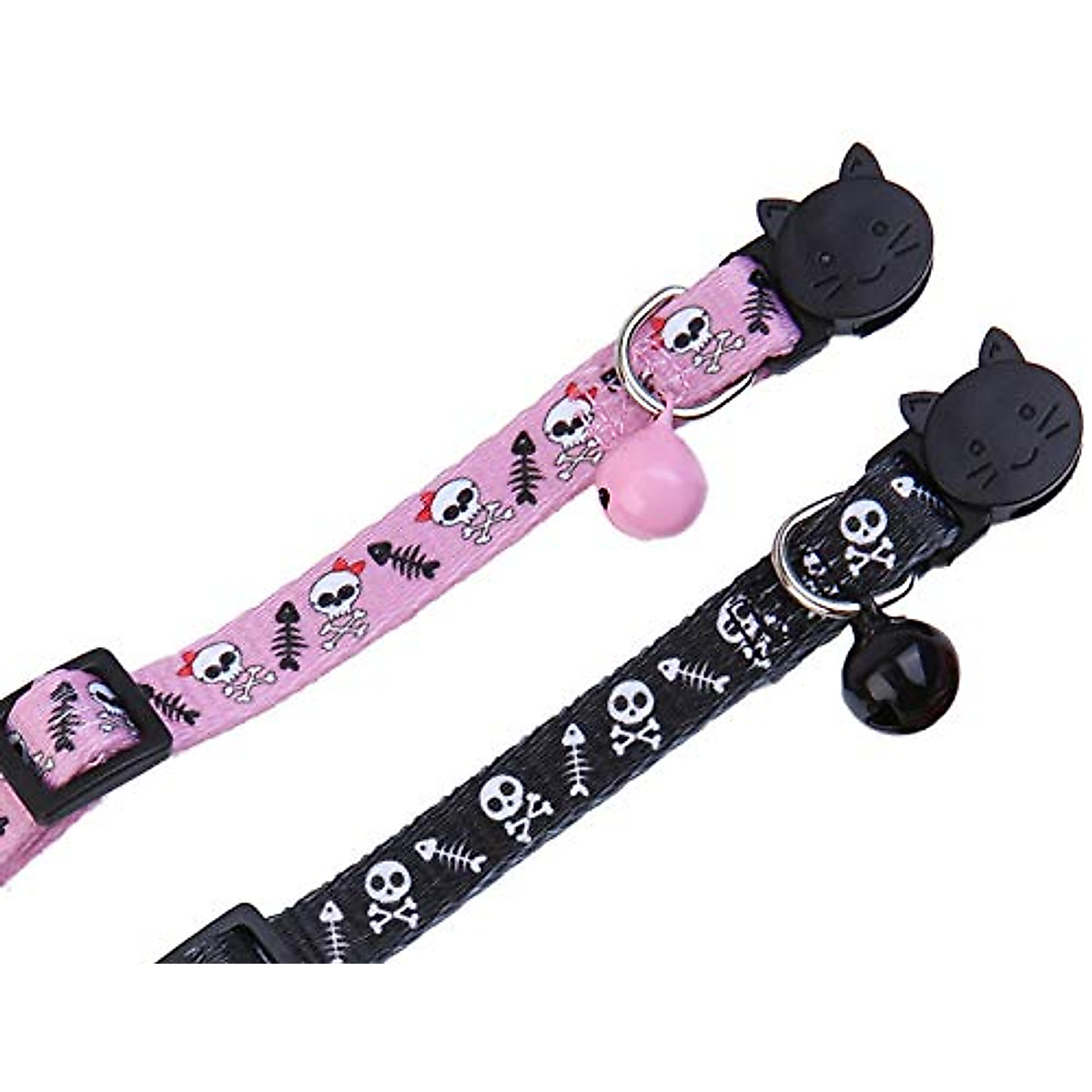 BoomBone Skull Cat Collar Breakaway with Bell,Pack of 2 Safe Halloween Puppy Collars