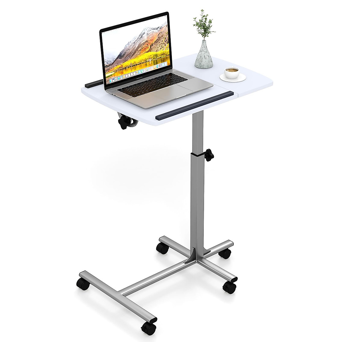Tangkula Rolling Laptop Desk Cart, Mobile Laptop Stand with Tilting Tabletop, Height Adjustable Bedside Table with Mouse Pad Cup Holder, Ideal for Laptop Bed Sofa Couch