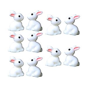 CHoppyWAVE Garden Miniature Ornaments 10Pcs Lovely Rabbit Resin Crafts Miniature Bonsai Plants Landscape Garden Decor - White