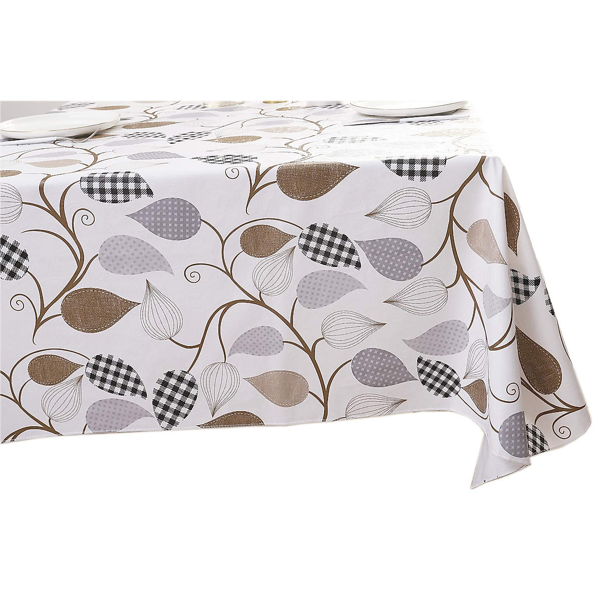 Heavy Duty Vinyl Tablecloth with Flannel Backing Waterproof Oil-Proof PVC Table Cloth Stain-Resistant Wipeable Rectangle or Square Table Cover for Indoor and Outdoor 60X60 Inch