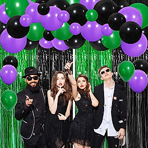 Green Purple Black Balloon Garland Arch Kit - Purple and Black Balloon Green Black Balloons Video Gaming Balloons for Truck Car Hero Video Game Miner Birthday Graduation New Year Party Decorations