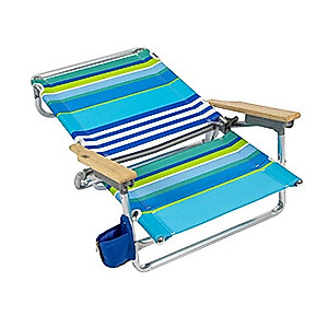 RIO beach Classic 5-Position Lay-Flat Folding Beach Chair, 30.8" x 24.75" x 29.5", Cool Blue Stripes