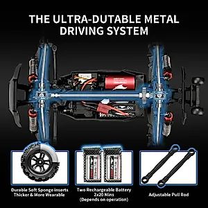 WIAORCHI 1:16 RTR Brushless High Speed RC Cars for Adults, Max 42mph Hobby Electric Off-Road Jumping RC Monster Trucks, Oil Filled Shocks 4WD Remote Control Car with 2 Batteries for Boys