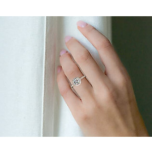 Blocaci 1 CT TW Round Cut Moissanite Engagement Ring for Women 10k White Gold Size 4.5