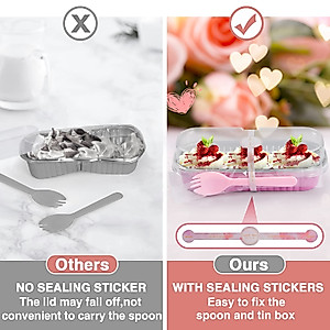 Bigmeta Mini Loaf Pans with Lids and Spoons- 50 Pack 6.8oz Aluminum Bread Cupcake Pie Foil Pans with Sealing Sticker, Rectangle Disposable Cake Tins Brownie Baking Cups for Picnics Party