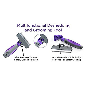 Hertzko Pet Deshedding Tool Gently Removes Shed Hair - for Small, Medium, Large, Dogs and Cats, with Short to Long Hair