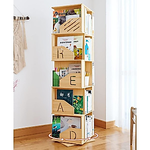 4-tier/5-tier/6-tier Bookshelf 360° Rotating Bookshelf Solid Wood Floor Bookshelves Square Rack Bookcase Modern Bookcase