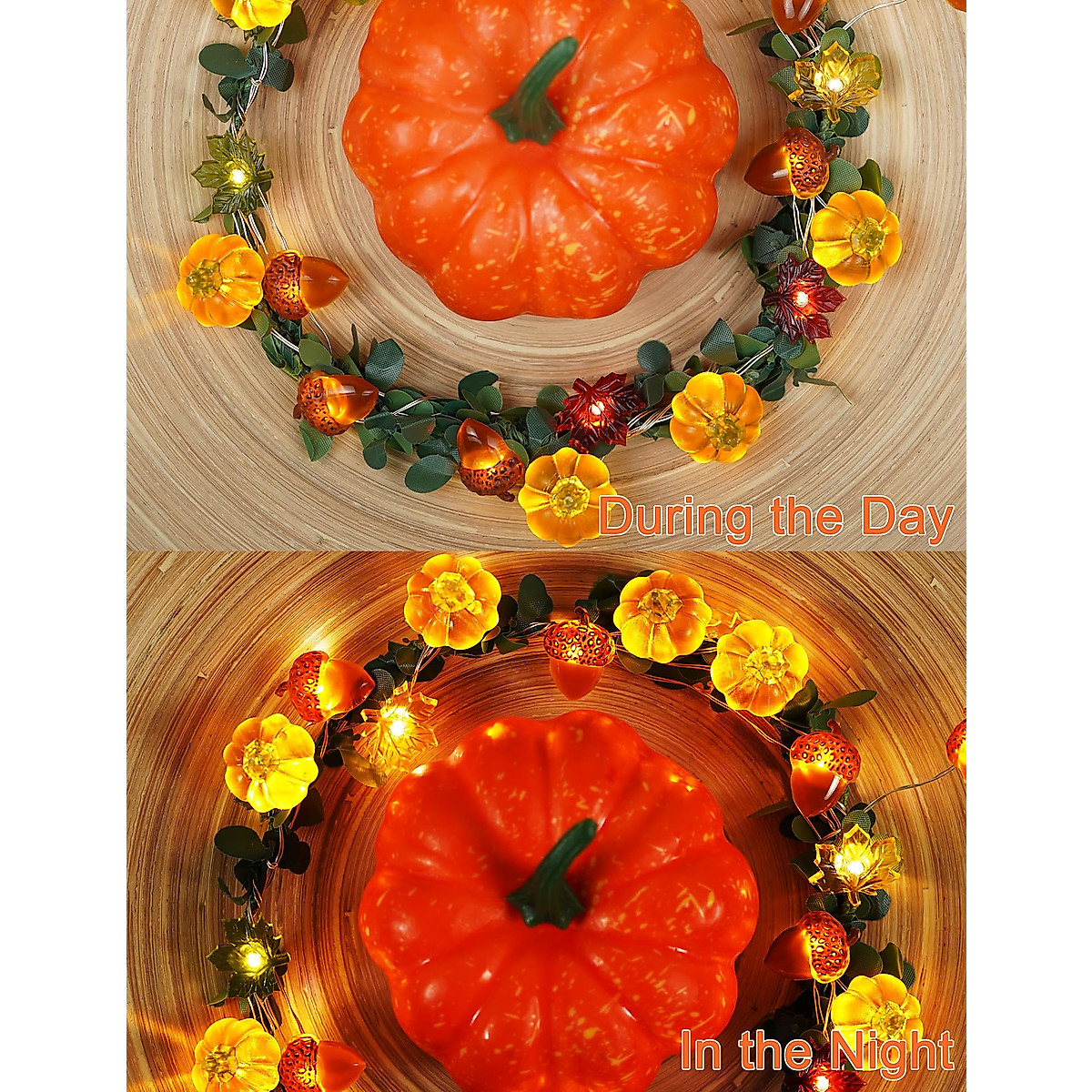 BOHON Thanksgiving Decoration Acorn 3D Pumpkin Maple Leaf String Lights Battery Operated with Remote 10ft 30 LEDs Orange Fall Lights for Home Autumn Garland Harvest Halloween Party Christmas Decor