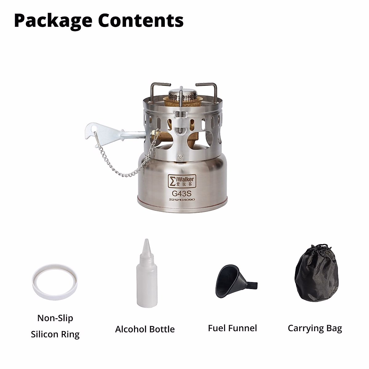 IWALKER G43S Portable Camping Backpacking Stove | Outdoor Gasoline Stove Silent Burner| With Spare Valve Parts BURNER JET NOZZLE NEEDLE for Hiking Travel Picnic Emergency