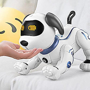 Hitish Remote Control Robot Dog, Intelligent Interactive Programmable Dancing Handstand Robo Stunt Doggy Toy, Voice Control Robotic Puppy Pet Toys with Light for Kids 3 4 5 6 Years Old and Up