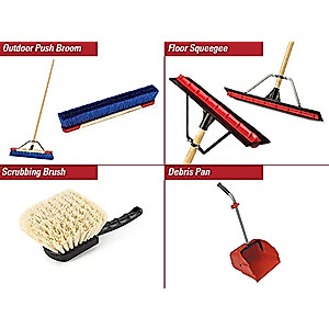 Harper 37518500 Heavy Duty Cleaning Set with Outdoor Push Broom, Floor Squeegee, Debris Pan and Handheld Scrubbing Brush
