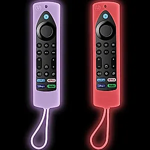 Insignia Fire TV Remote Cover，Compatible Original Fire TV Omni QLED Series or TV 4-Series Smart TV | New NS-RCFNA-21 | NS-24DF310NA21 | NS-39DF310NA21 |NS-50F301NA22, (Luminous Red + Luminous Purple)
