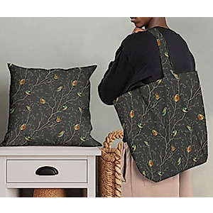 Soimoi Gray Heavy Canvas Fabric Leaves & Flowerpecker Bird Fabric Upholstery Fabric, Fabric for Home Accents Prints by Yard 58 Inch Wide