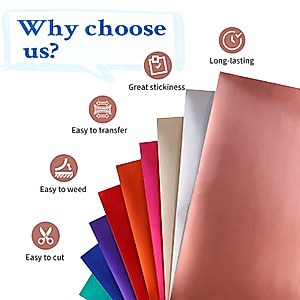 HTVRONT Matte Metallic Vinyl Permanent, 9 PCS 12"x12" Metallic Vinyl Sheets - Permanent Adhesive Vinyl for Cricut Machine & Silhouette Cameo