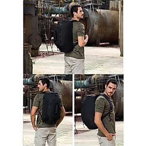 Sports Duffel Bag for Men Women Tactical Duffle Backpack 35L Gym Bag with Shoe Compartment Travel Backpack Luggage (Black)