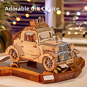 Rowood 3D Puzzles for Adults, Model Car Kits, DIY Wooden Toys Craft Gift on Birthday Christmas for Boys-Vintage Car