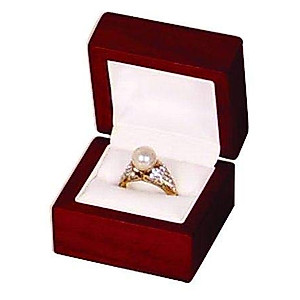 Regal Displays Elegant Rosewood Ring Box Premium Wooden Box with White Leather Interior and Metal Hinge (Ring)
