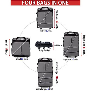 ELDA Expandable Foldable Luggage Suitcase Rolling Duffel Bag Travel Bag for Men Women Lightweight Suitcase Large Capacity Luggage with Universal Spinner Wheels