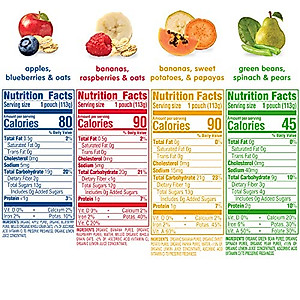 Happy Baby Organics Stage 2 Baby Food Pouches, Gluten Free, Vegan & Healthy Snack, Clearly Crafted Fruit & Veggie Puree, Fruit & Veggie Variety Pack, 4 Ounces (Pack of 16)