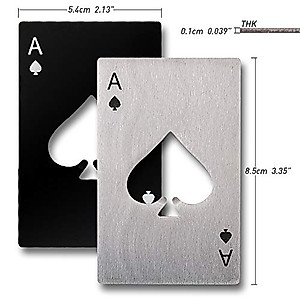 Cozihom 6 Pcs Bottle Opener, Stainless Steel Flat Casino Bottle Opener, Poker Bottle Opener, Spade Beer Opener, Silver & Black