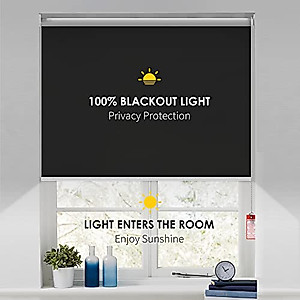 100% Blackout Roller Window Shades, Window Blinds with Thermal Insulated, UV Protection Waterproof Fabric, roll up and Down Blinds for Home and Office (Black - 20" W x 72" H)