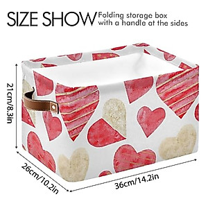 Valentines Day Love Hearts Storage Basket Bins Foldable Decorative Storage Box Laundry Hamper Baskte Storage for Playroom Living Bed Room Office Clothes Nursery,1 pcs