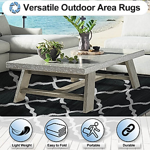 OutdoorLines Outdoor Plastic Area Rugs for Patio 5x8 ft - Reversible Outside Carpet, Stain & UV Resistant RV Mats, Straw Rug for Camping, Deck Garden, Porch and Balcony, Moroccan Black & Light Grey