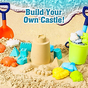 TOY Life 30 Pcs Beach Sand Box Toys for Kids Toddlers 3 6 8 12, Sand Castle Kit Toys for Beach, Sandbox Toys, Sand Castle Molds, Travel Beach Toy Set, Sand Bucket and 2 Shovel for Kids with Mesh Bag
