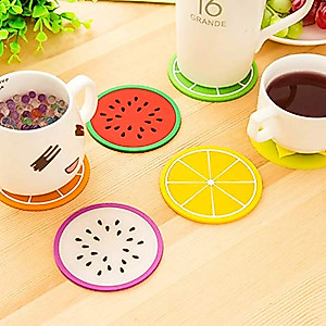 7 Pcs Fruit Coaster, Non Slip Silicone Heat Insulation Coasters, Cute Slice Drink Cup Mat for Bar Kitchen and Patio Tabletop